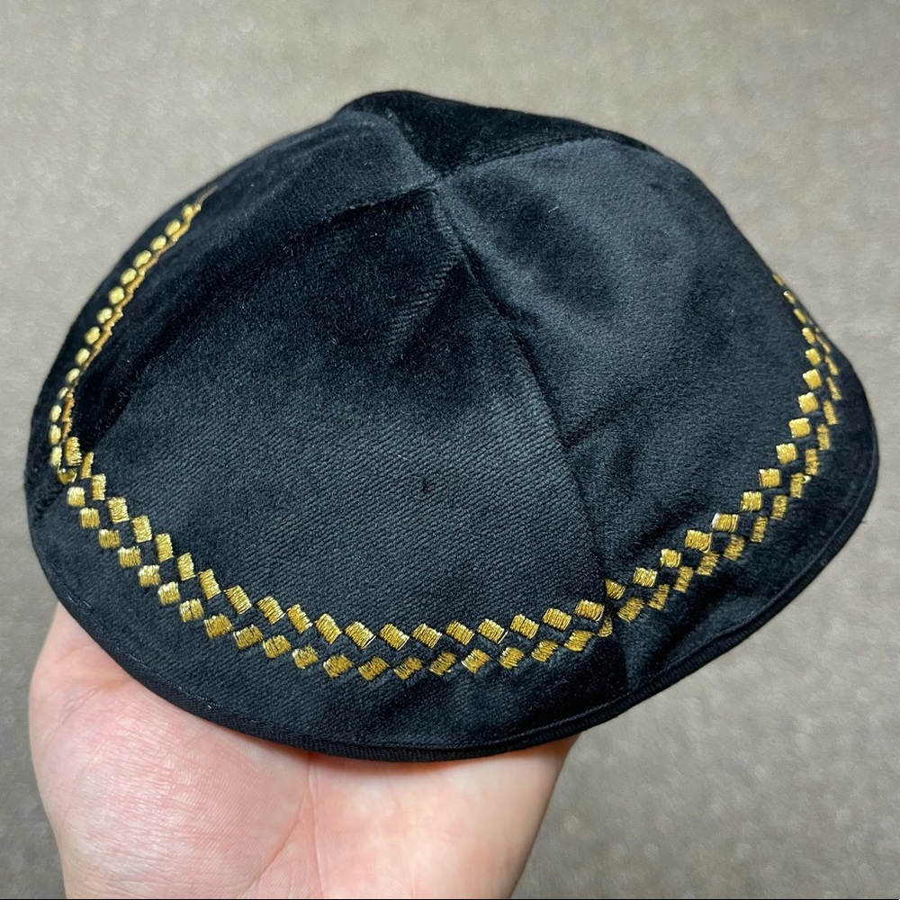 200 Black Velvet Kippa With Gold Design - Closeout 20… - Gem